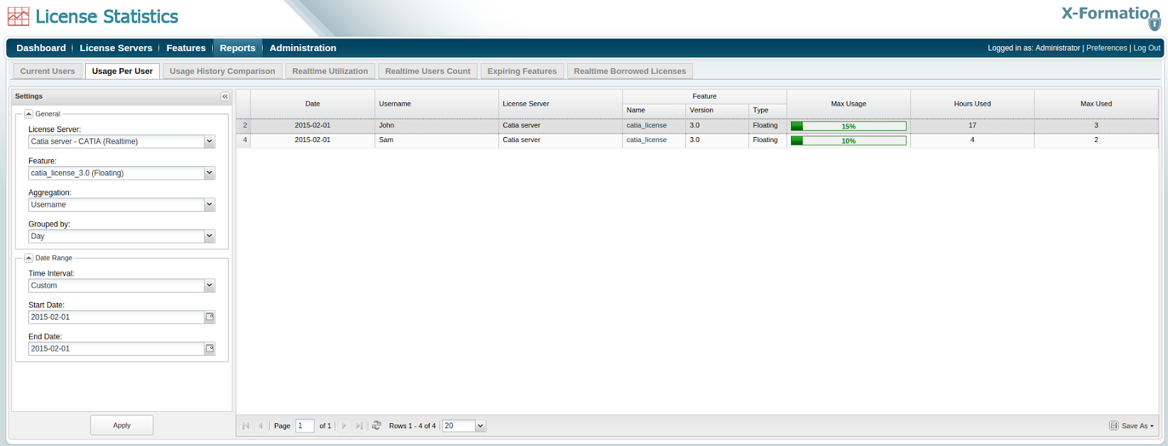 Measuring license usage by user - License Statistics - X-Formation ...